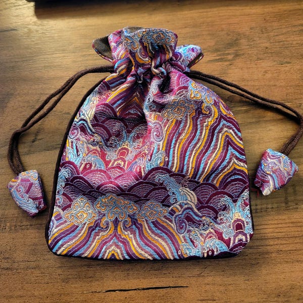 Chinese Embroidered Drawstring Brocade Bag, Lined Drawstring Makeup ...