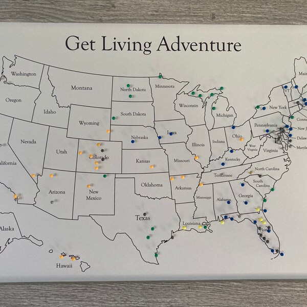 Push Pin Map, Personalized US Push Pin Canvas Map, Pushpin USA Canvas ...