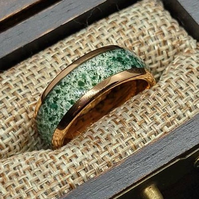 Mens Hammer Nebula Rose Gold Strip Ring Black Wedding Ring Blue ...