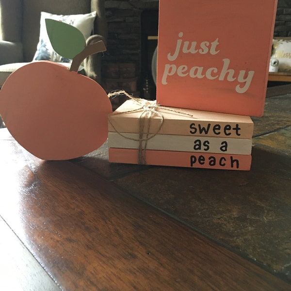 Summer Tiered Tray Decor | Peaches Decor | Peach Book Stack | Just ...
