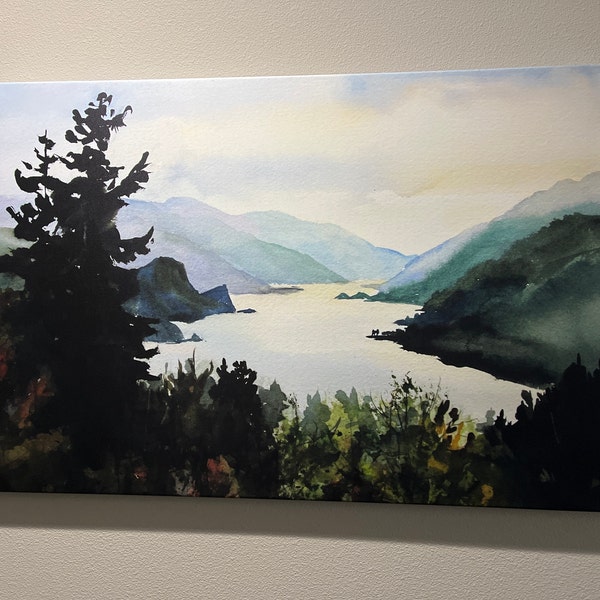 Columbia Gorge 256 -- Watercolor Scenic Landscape Large or Small Print ...
