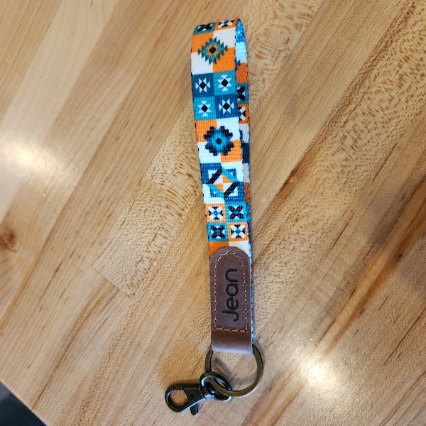 Wrist Leather Keychain Personalized, Aztec Pattern Key Holder ...