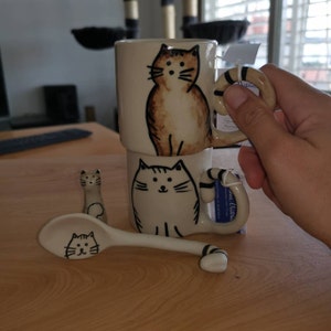 Cat Ceramic Cups With Lids, A Set of White Cat, Brown Cat and Black Cat ...