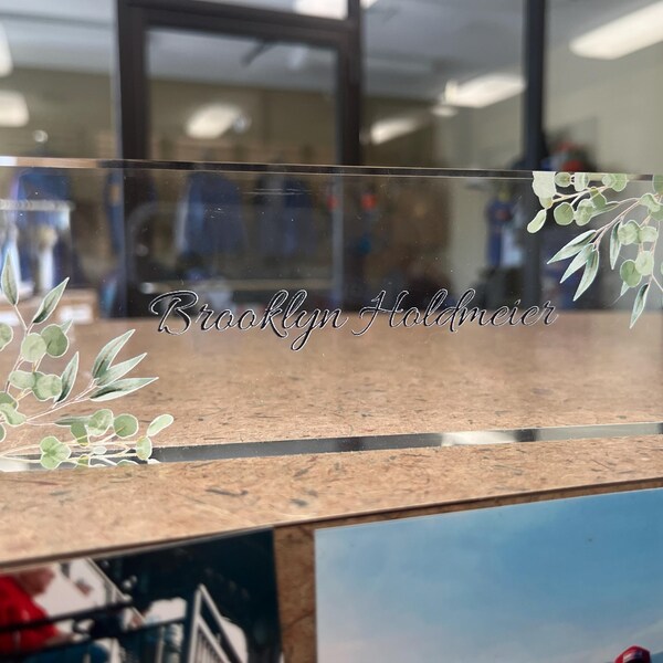 Flower Name Plate, Custom Desk Name Plate, Flowers Acrylic Name Plate ...
