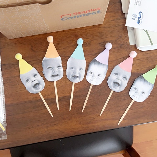 Golden Custom Face Banner, Pom Pom Party Hats - Etsy