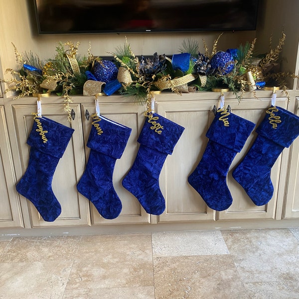 Blue Christmas Stocking, Blue Velvet Christmas Stocking, Personalized ...