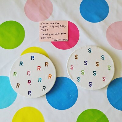 Colourful Alphabet Coaster Handmade Home Decor Gift Clay - Etsy UK