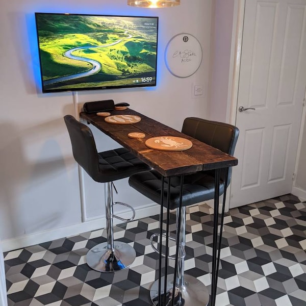 Rustic Breakfast Bar, With Steel Hairpin Legs | Reclaimed Wood ...