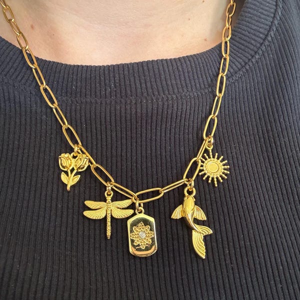 Build Your Own Custom Charm Necklace, Gold Charm Necklace, Customizable ...