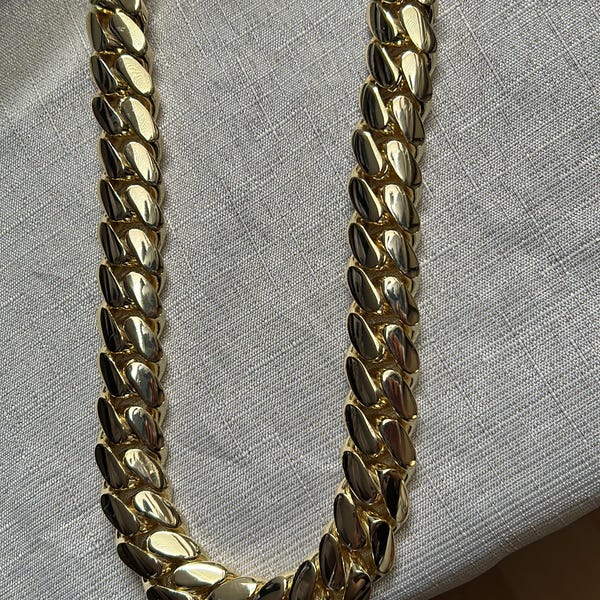 22mm Miami Cuban Link Chain 10k Plated Box Lock Solid Handmade ...