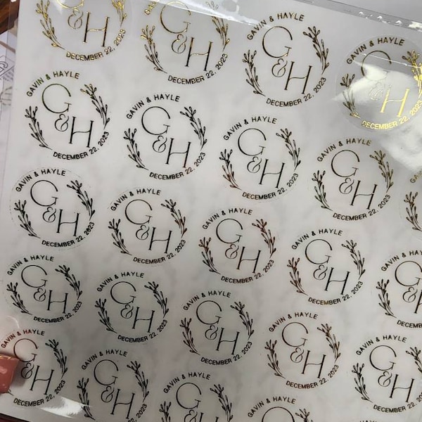 Wedding Initials Gold Foil Stickers Foiled Wedding Favor Stickers ...