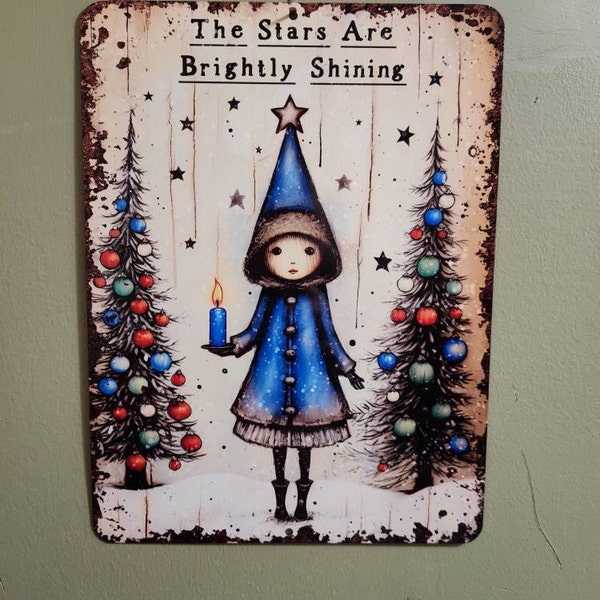 Primitive Rustic Blue Christmas Decor - Wall Art Mantle Metal Sign ...