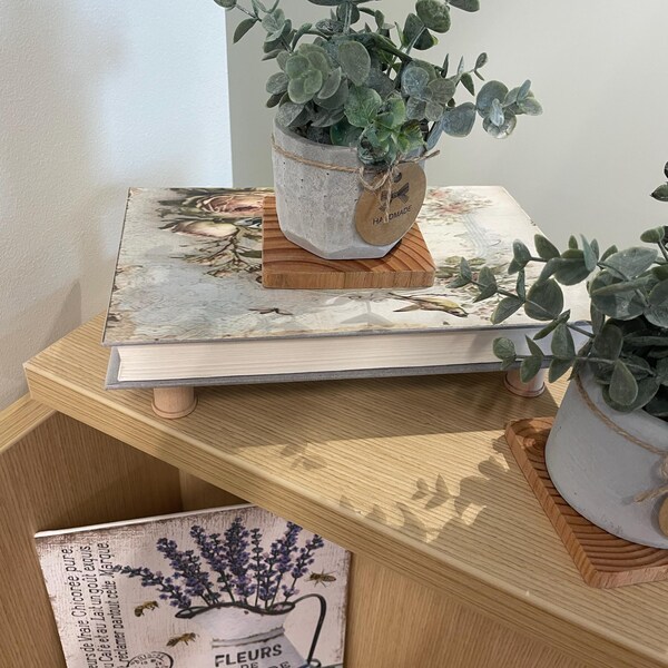 French Country Decor Riser, Hand Designed Upcycled Hardback Book Riser ...