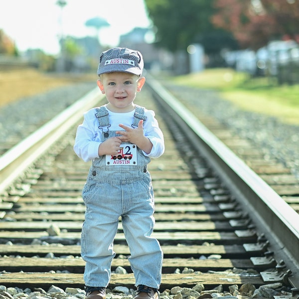 Personalized Conductor Outfit, Toddler Boy Train Overalls, Boy Engineer ...
