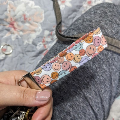 Retro Smiley Faces Key Fob Wristlet Fabric Key Holder - Etsy