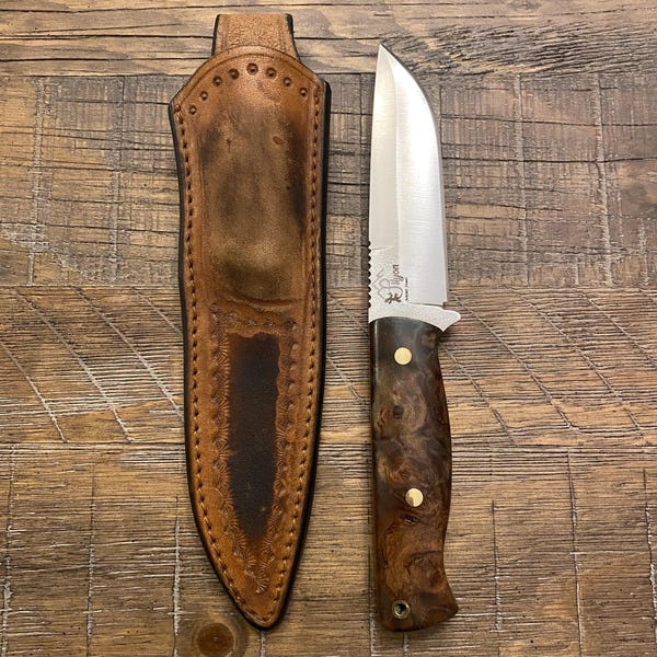 Custom EDC Knife With Scout Carry Leather Sheath, Stainless Steel Fixed ...
