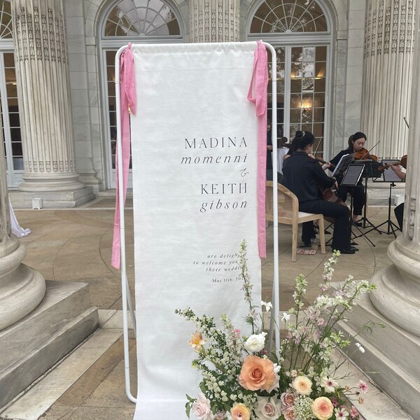 Linen Fabric Wedding Welcome Sign With Silk Ribbon Bows - With or ...