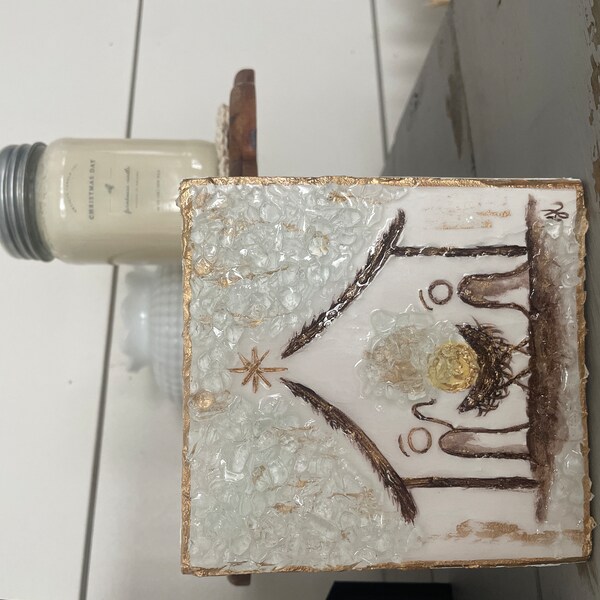 Textured Paint With Glass Church, Block Art, Glass Art, Crushed Glass ...