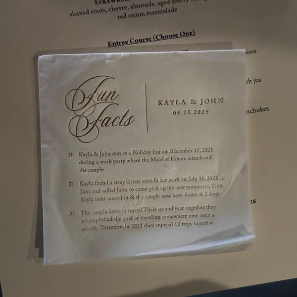Fun Fact Cocktail Napkin Personalized Couple Wedding Shower Decorations ...