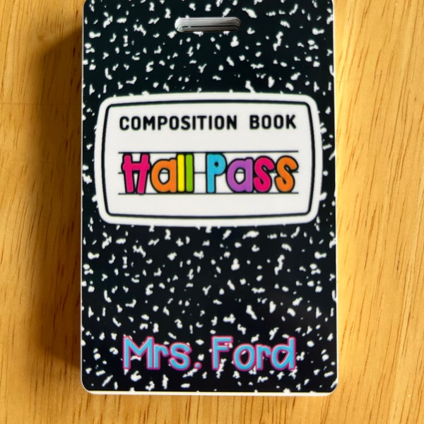 Composition Book Theme Classroom Hall Passes for Teachers, Personalized ...