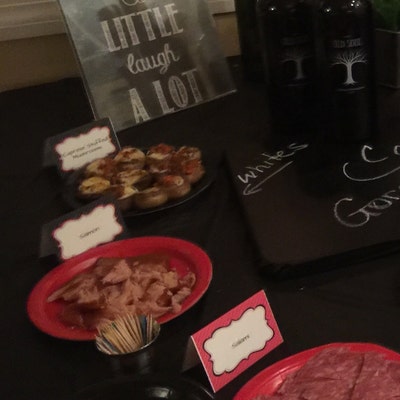 Editable Red Black Fancy Food Labels, Printable Buffet Cards, Tent ...