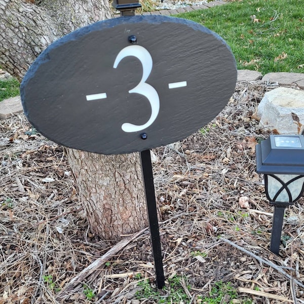 STONE House Numbers Slate Address Plaque / LAWN STAKE / Carved / Marker ...