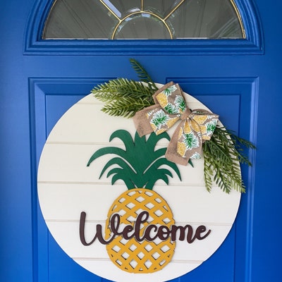 Pineapple Welcome Sign, Pineapple Decor, Pineapple Door Wreath, Summer ...
