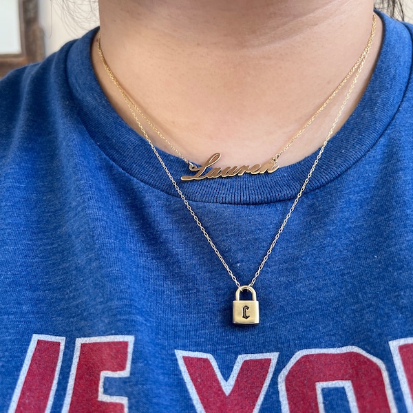 Initial Padlock Necklace by Caitlyn Minimalist • Custom Lock Letter ...