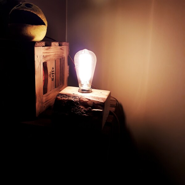 Edison Bulb Lamp Made From Reclaimed Wood, Housewarming Gift, Bedside ...