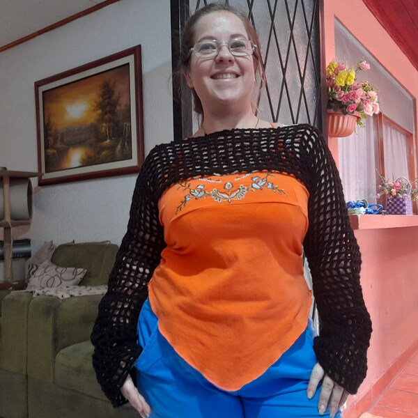 2 Patterns Crochet Top Pattern, Fishnet Sleeve Tutorial, Wide Sleeves ...