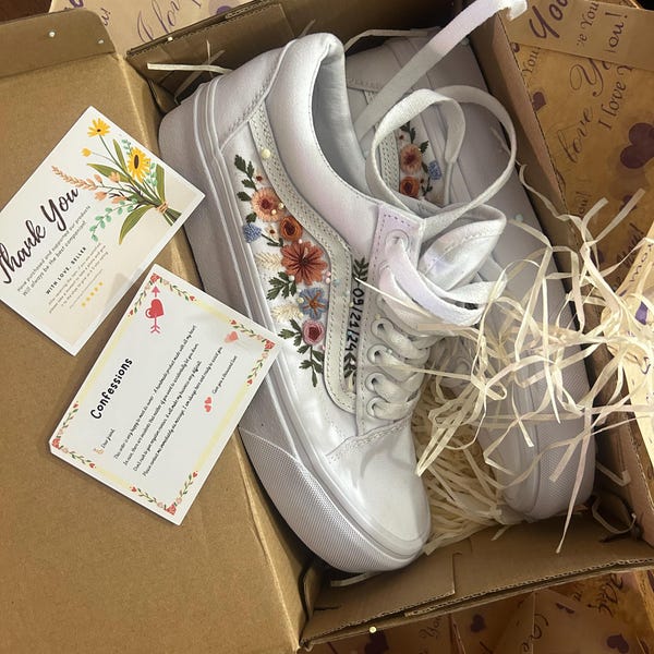 Custom Embroidered Vans, Wedding Vans Embroidery Floral, Bridal Flower ...