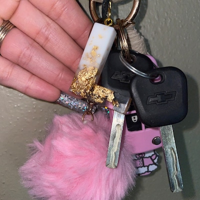 Glam White, Clear and Gold Initial Keychain Resin Initial Keychain ...