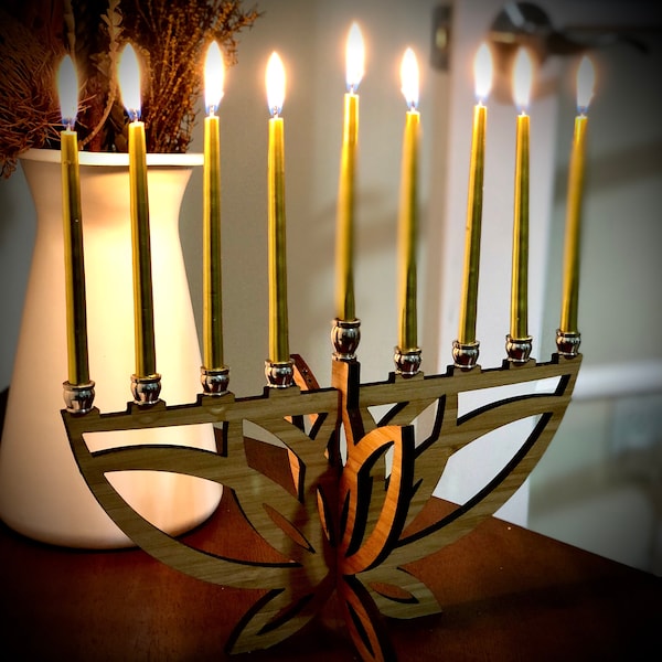 Mini Lotus Flower Menorah, Hanukkah, Chanukah, Wood Menorah, Judaica ...