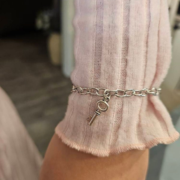 Chain Bracelet With Key Charm, Heart Charm Bracelet, Friendship ...