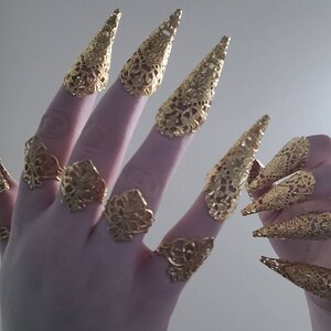 Full Armor Articulated Finger Claws Nails Ring Gold Set Style 2 ...