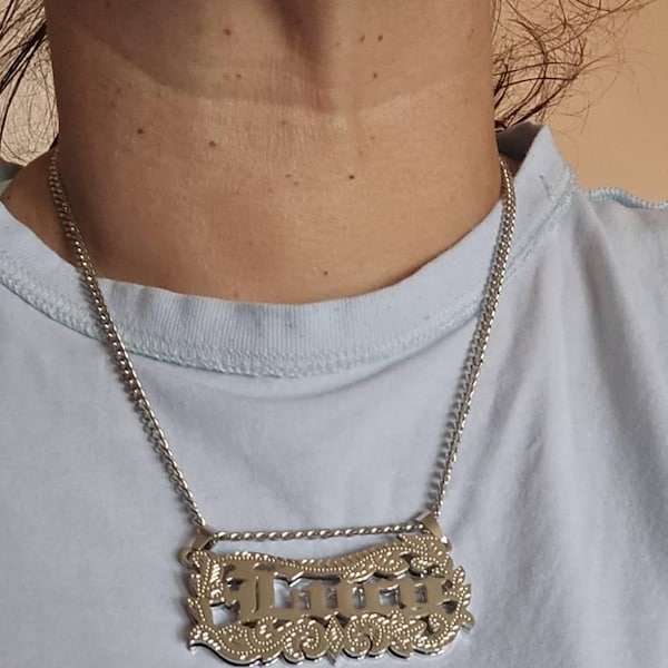 Custom Nameplate Necklace, Name Necklace Silver, Double Name Plate ...
