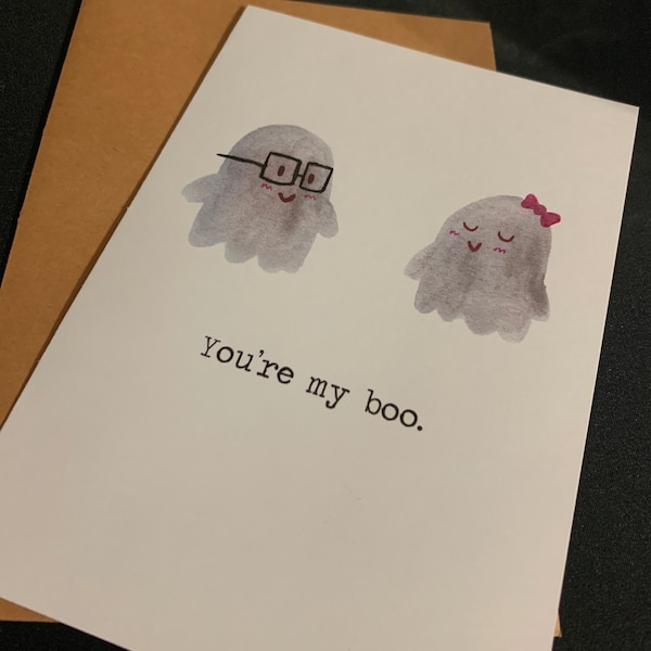 You're My Boo Watercolor Card - Spooky Love Greeting for Couples ...