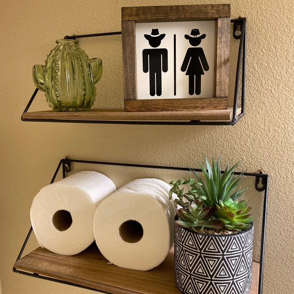 Restroom Sign, Cowboy Sign, Cowgirl Sign, Western Bathroom Sign ...