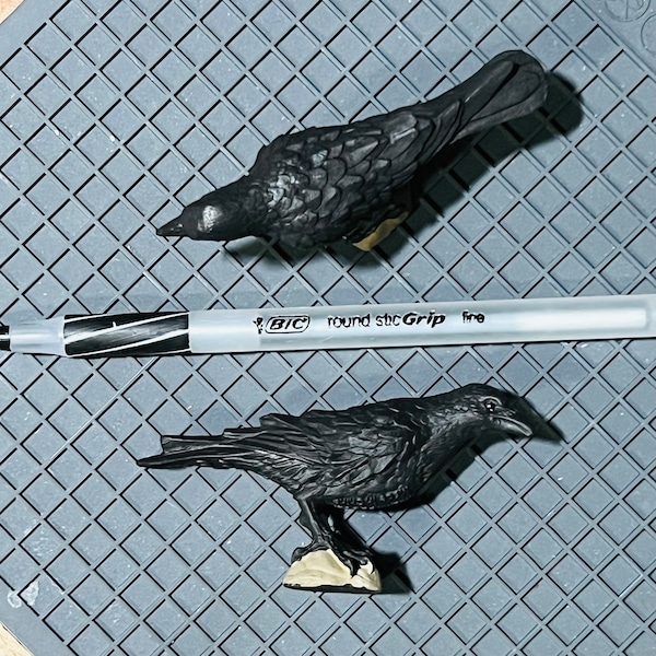 Large MINIATURE RAVEN Bird Crow Animals Figure Figurine Dollhouse Fairy ...