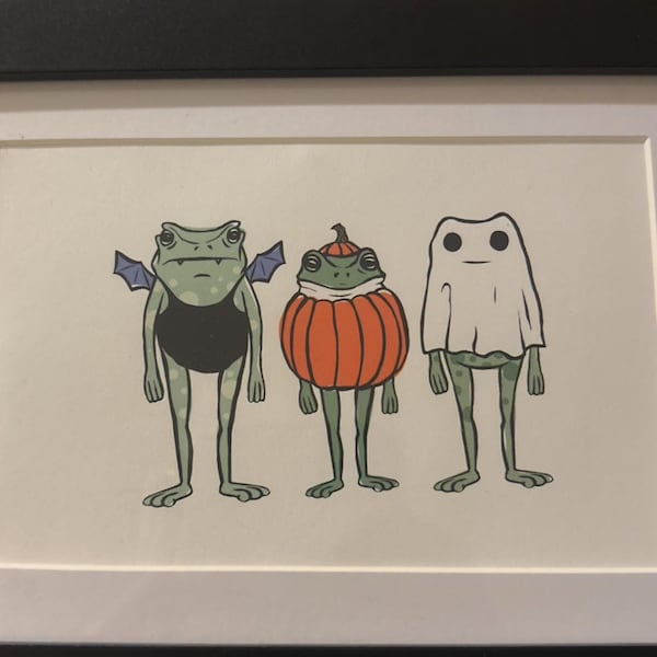 Halloween Frogs Framed Print - Spooky Cute Toad and Frog in Pumpkin ...