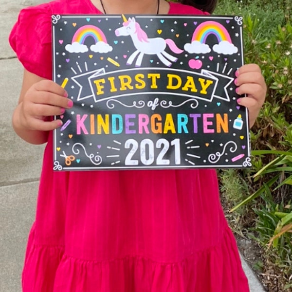 Unicorn First Day of Kindergarten Sign Girl 1st Day of Kindergarten ...