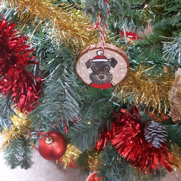 Schnauzer Dog Christmas Tree Decoration - Hand Printed - Handmade ...