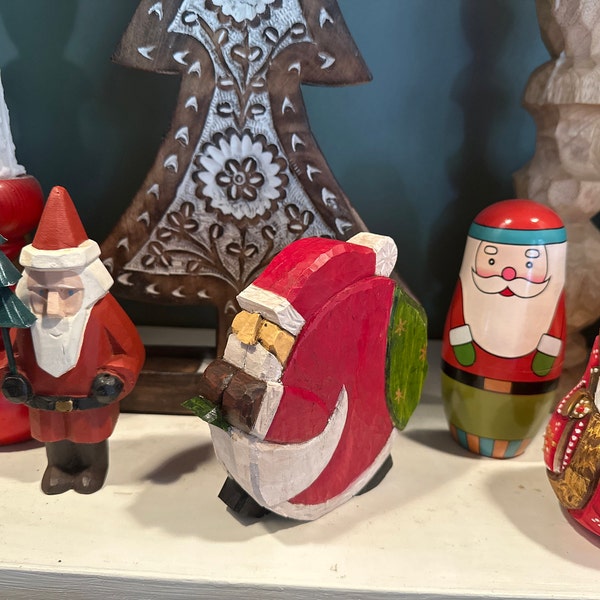 Hand Carved Wooden Folk Art Triangle Santa Claus Figure - Etsy