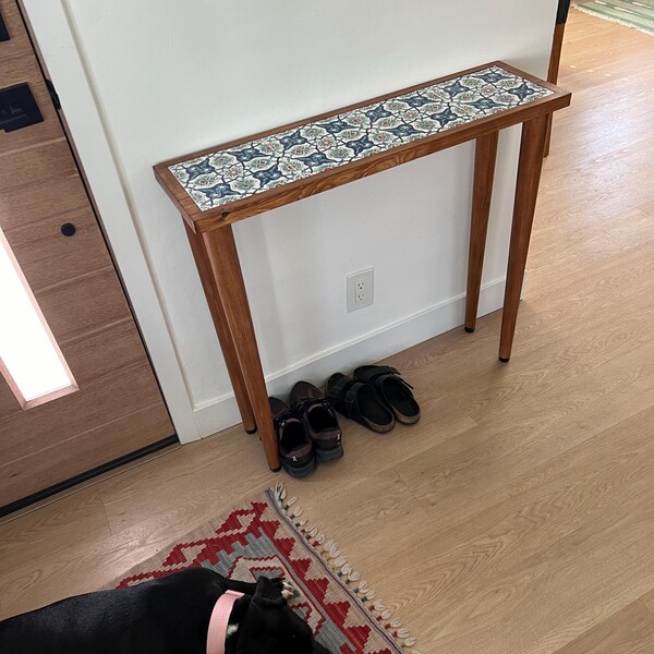 Tile Embedded in Wood Table, Entrance Table, Ottoman Tile Table ...
