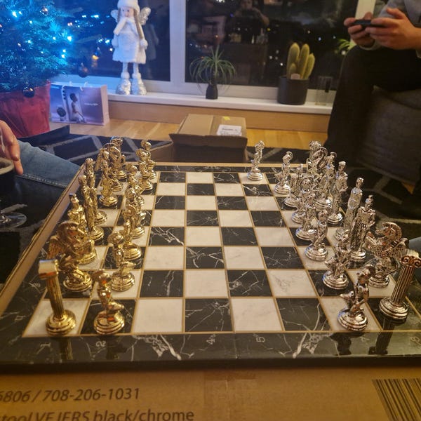 Roman Empire Metal Chess Set Gift for Him Her - Marble or Walnut Look ...