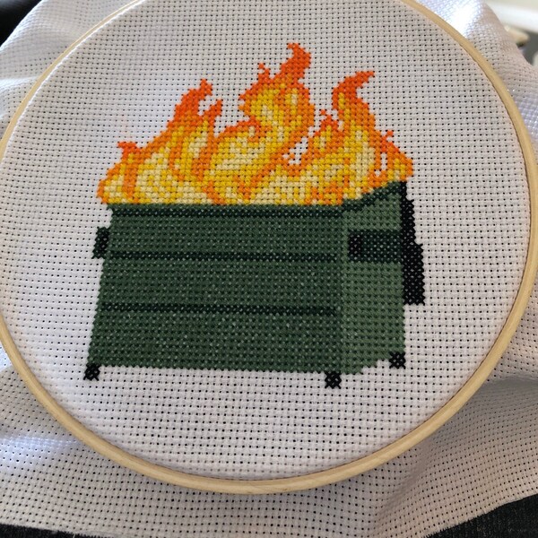 Dumpster Fire Cross Stitch Pattern, Subversive Embroidery, Funny ...