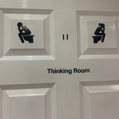 Thinking Room Funny Toilet Door Sign Sticker Vinyl Decal Restroom ...