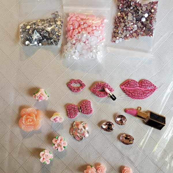 New -- DIY 3D Pink Lips Alloy Bling Bling Glass Gems Flatback Decoden ...