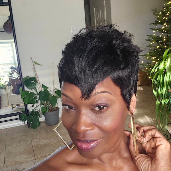 PETITE GIGI Beginners Wig Small Wig 100% Human Hair Wig Pixie Wig Bang ...