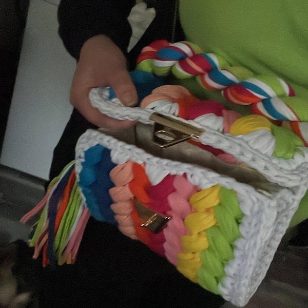 Multi Color Bag/hand Woven Bag/crochet Bag/knitted Bag/colorful Bag ...